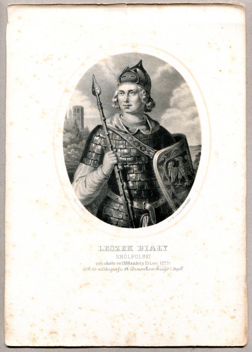 Leszek Biały - Król Polski - litografia. [Rys. Aleksander Lesser ...