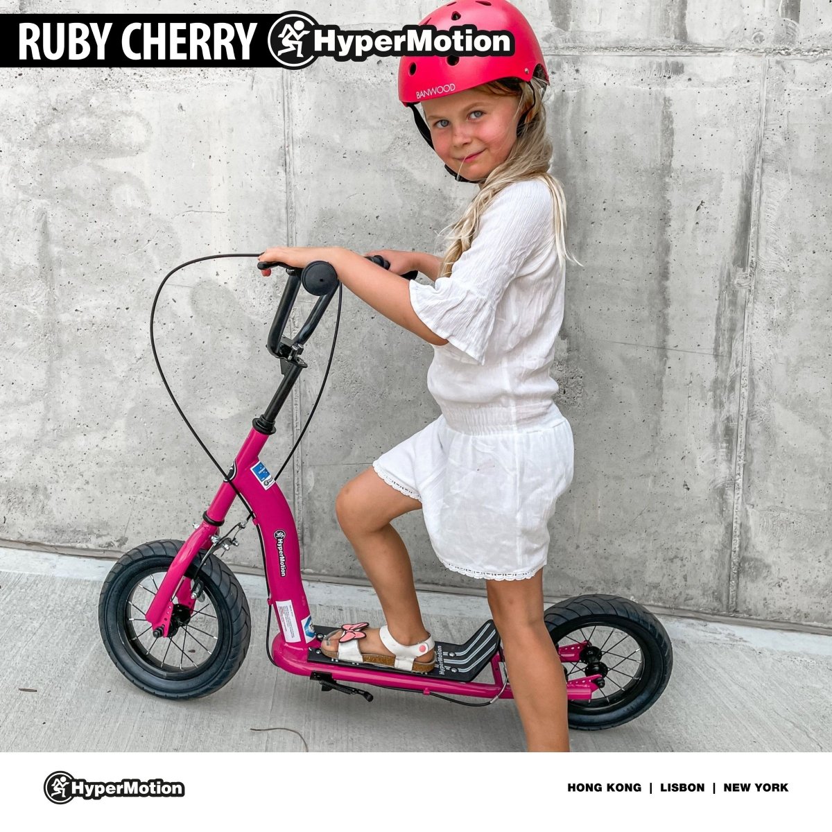 Hulajnoga Hypermotion RUBY 12 CHERRY (pompowane koła 30cm) - fuksja magenta - Dwukołowe - Hulajnogi