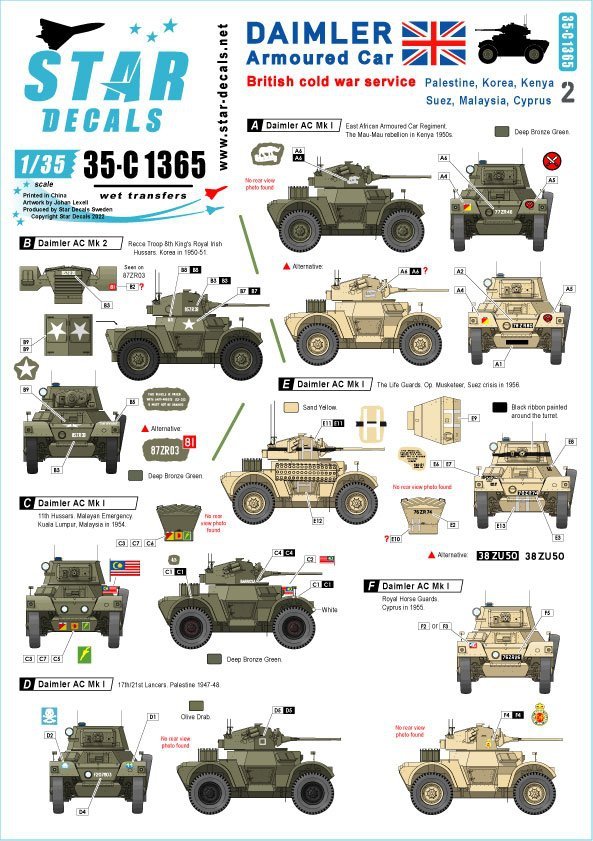 Star Decals 35-C1365 Daimler Armoured Car 2 British cold war service 1 ...