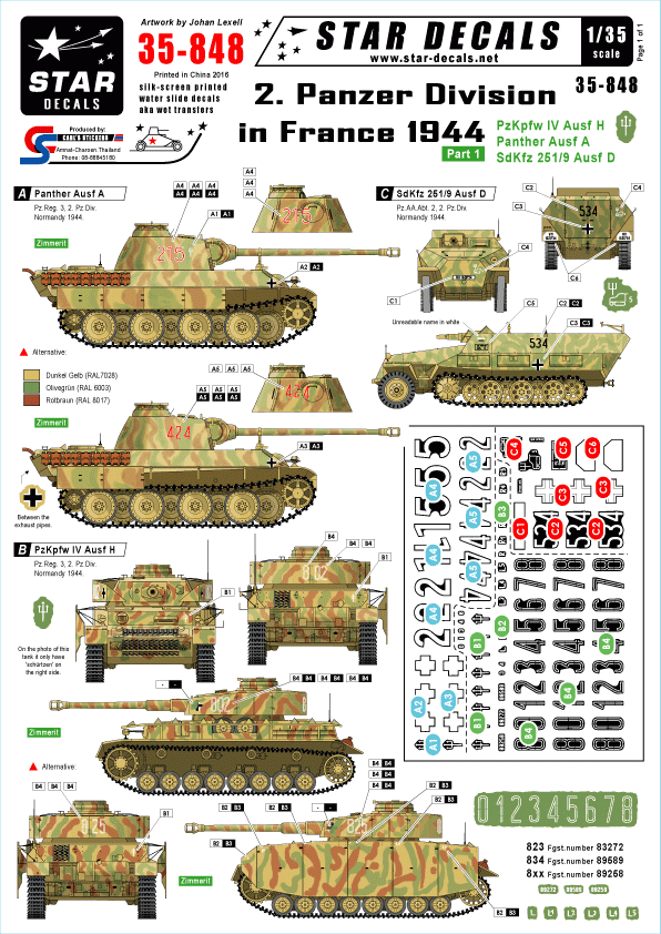 Star Decals 35-848 2. Panzer Division in France 1944 1 35 - WW2 Germany ...