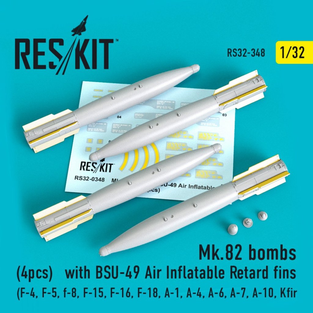 RESKIT RS32-0348 MK.82 BOMBS WITH BSU-49 AIR INFLATABLE RETARD FINS (4 ...