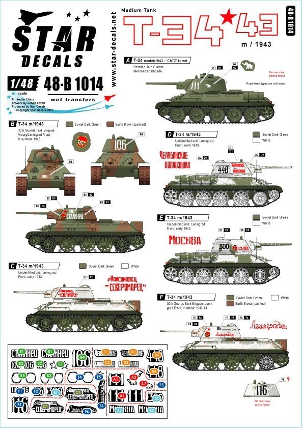 Star Decals 48-B1014 T-34 m 1943 1 48 - scale 1 48 - Star Decals ...