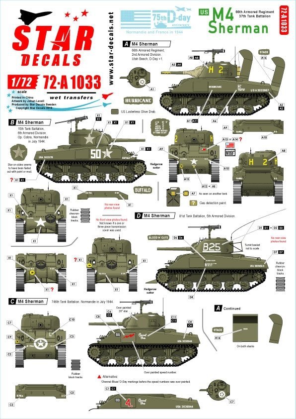 Star Decals 72-A1033 US M4 Sherman. 1 72 - scale 1 72 - Star Decals ...