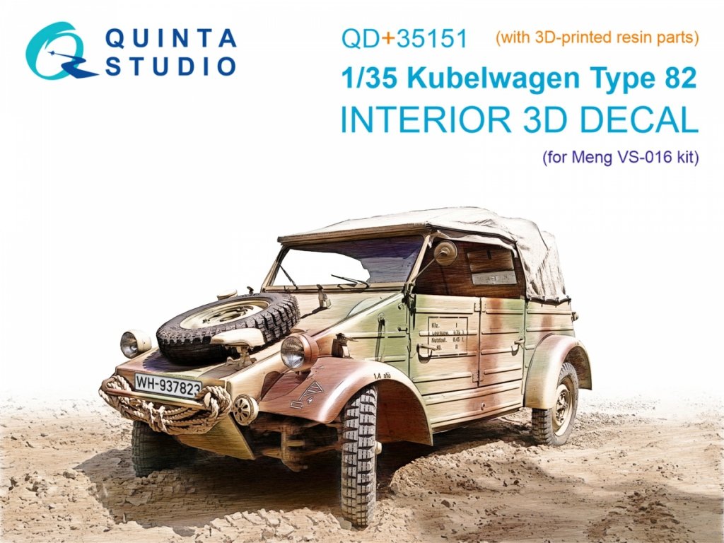 Quinta Studio QD+35151 Kubelwagen Type 82 3D-Printed & coloured Interior on decal paper (Meng VS ...