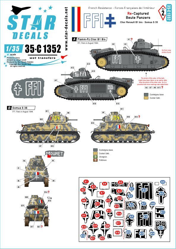 Star Decals 35-C1352 FFI 2. Re-captured Beute-Panzers. French ...