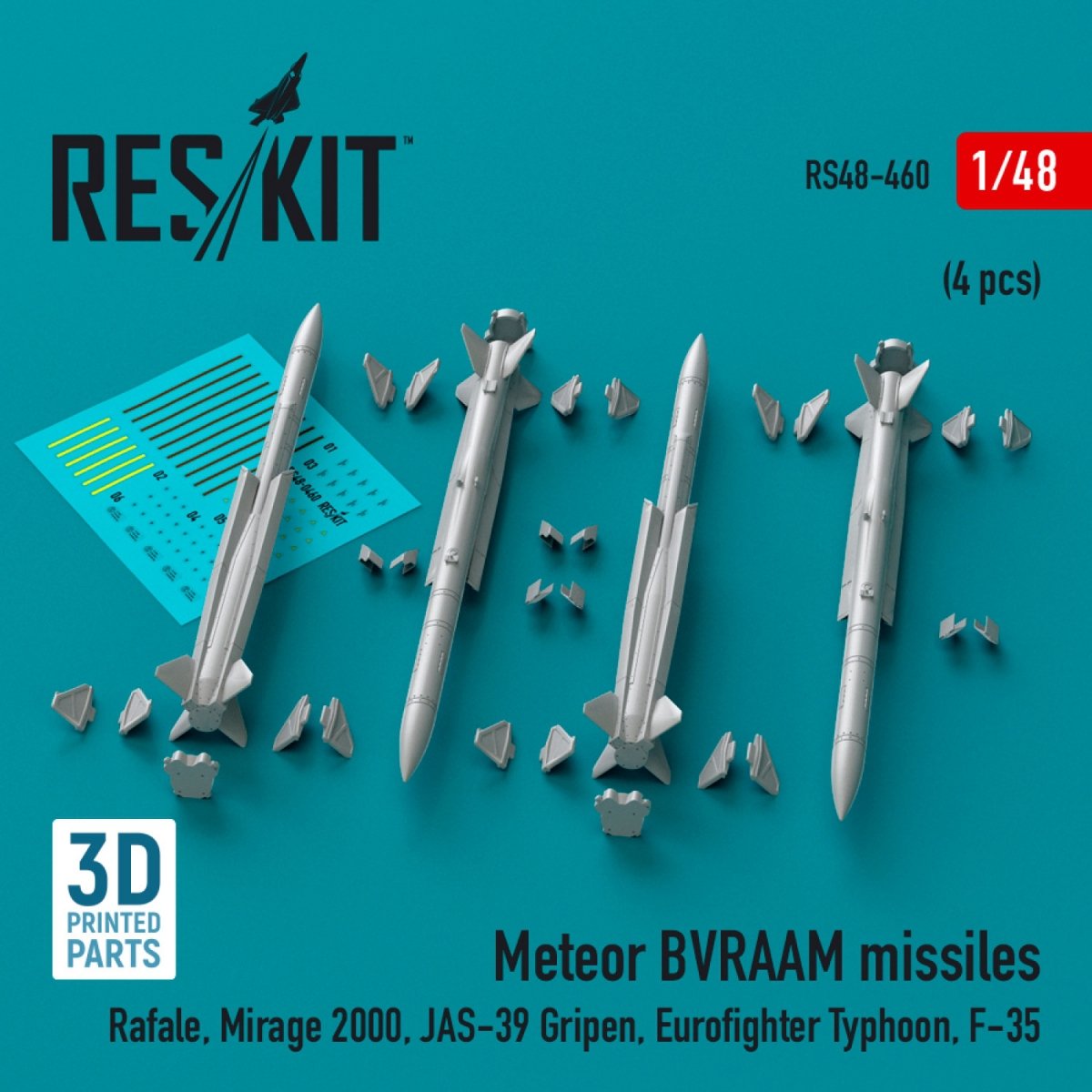 RESKIT RS48-0460 Meteor BVRAAM missiles (4 pcs) (3D Printed) 1 48 - RES ...