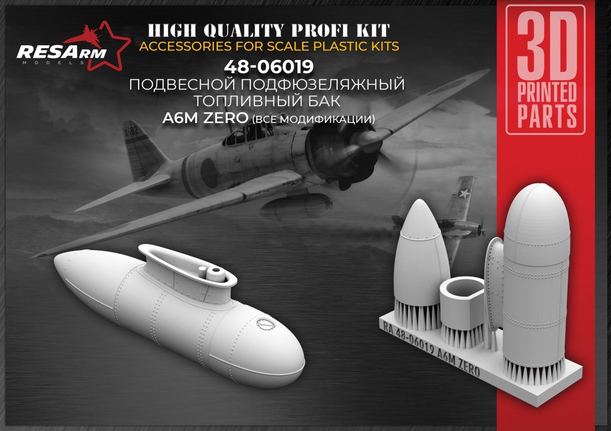 RESArm 48-06019 A6M ZERO - Underfuselage suspended fuel tank (3D resin ...