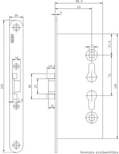 Zamek wpuszczany przeciwpożarowy antypanik C NEMEF 1739/36 72/65