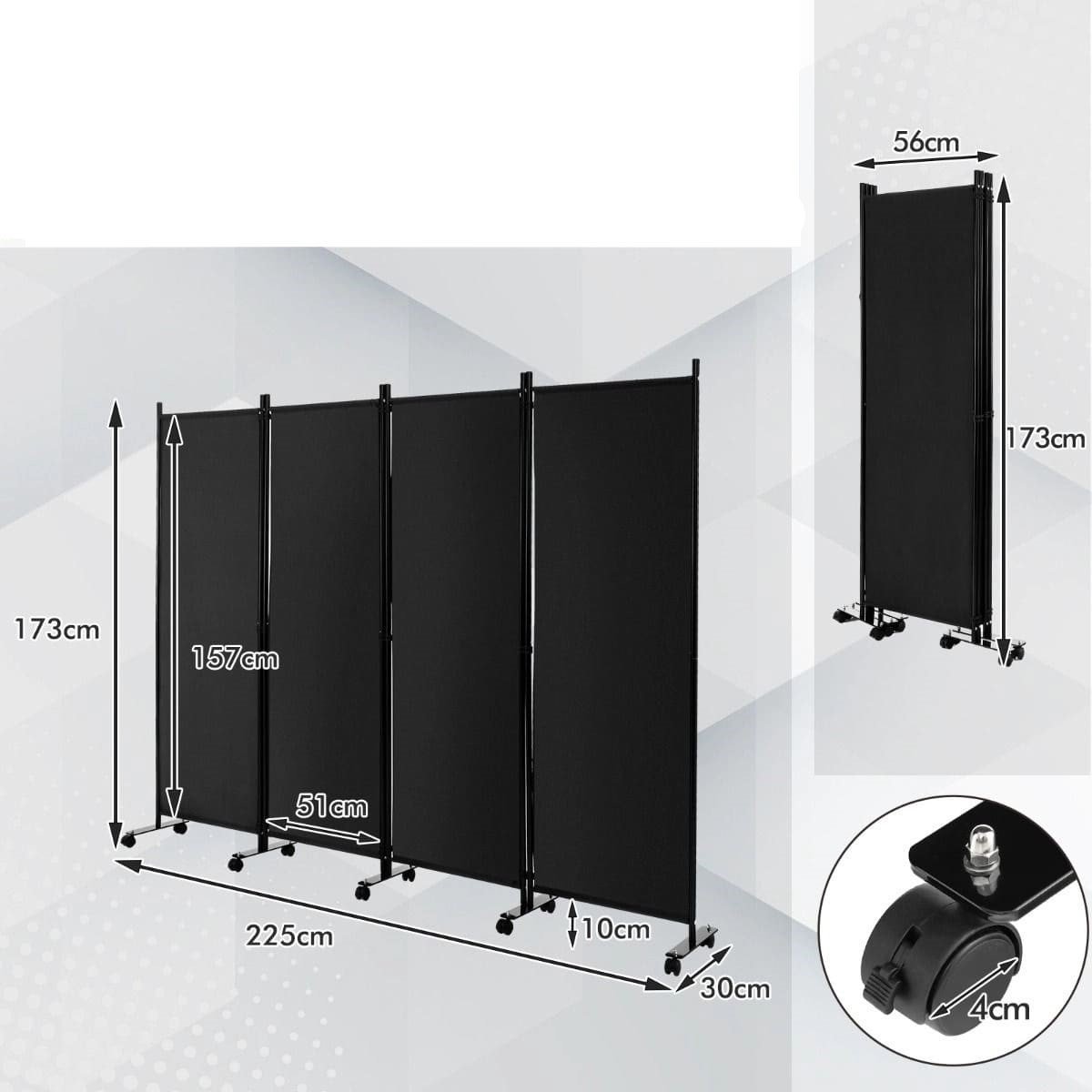 Parawan 4-skrzydłowy na kółkach czarny - Parawany - Wyposażenie - Dom i ...
