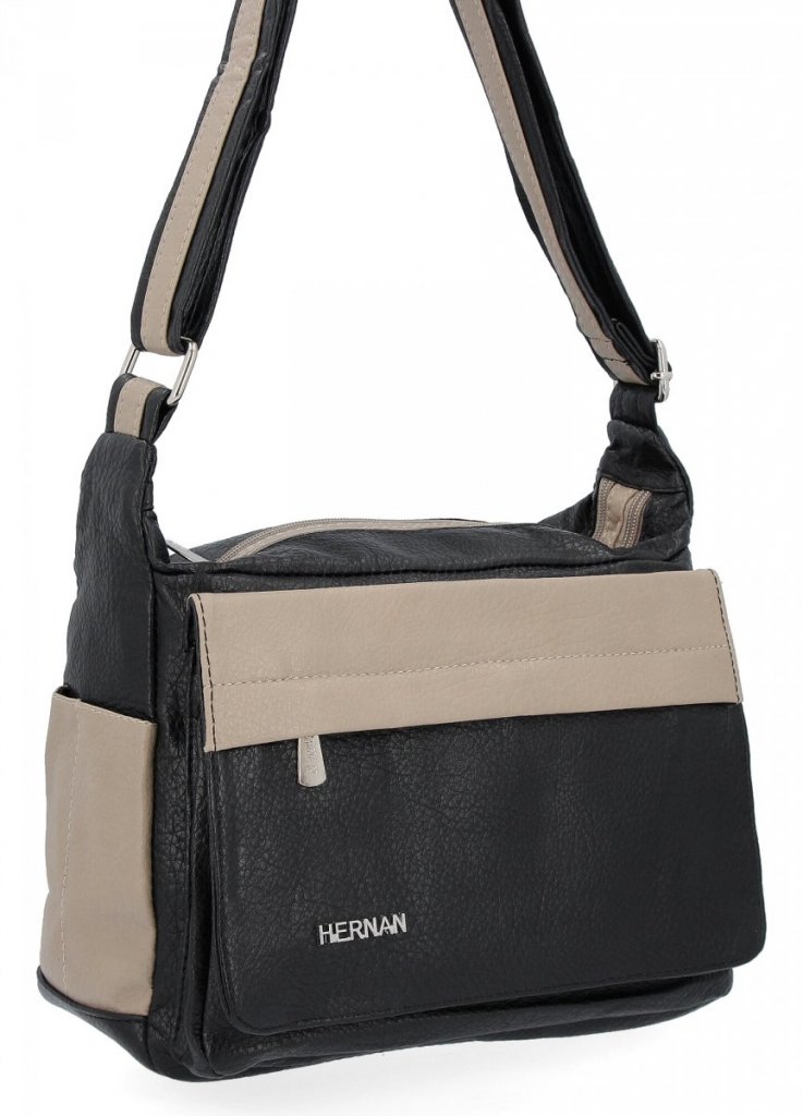 Torebka Damska Listonoszka 2 Komory firmy Hernan 0677 Czarna/Ciemno ...