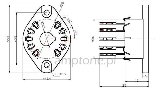 Socket 8pin Y8A - Chassis - 8 Pin - Tube sockets