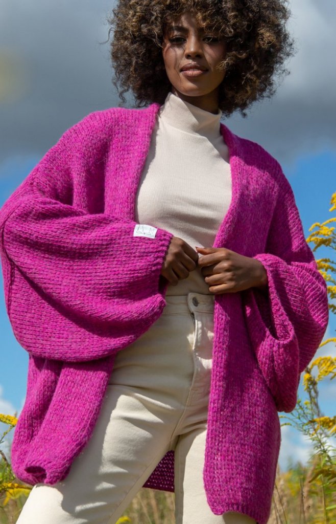 Fobya F1278 luźny oversizowy kardigan fioletowy | Intimiti.pl