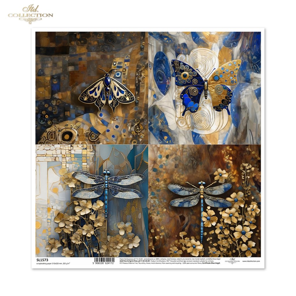scrapbooking paper SL1573 * gold, decorative patterns, dragonflies ...