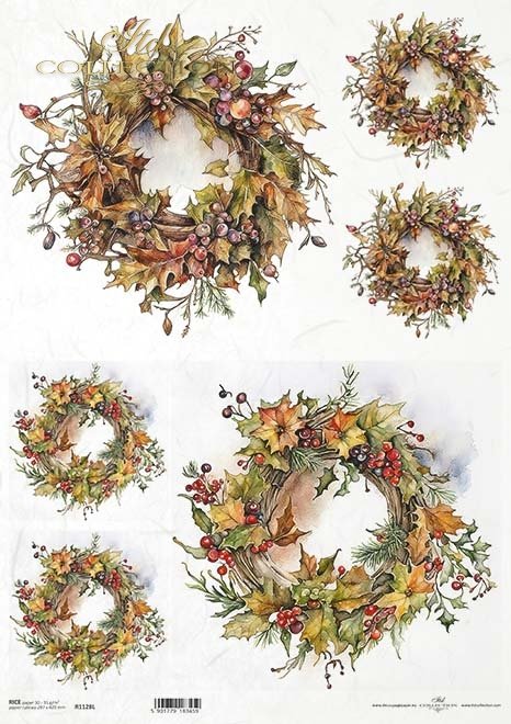 Rice paper A3 R1128L - autumn wreaths, autumn