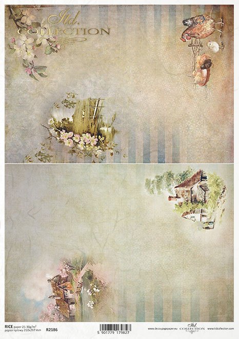 Rice paper R2186 * spring flowers, countryside views, hens, chickens ...