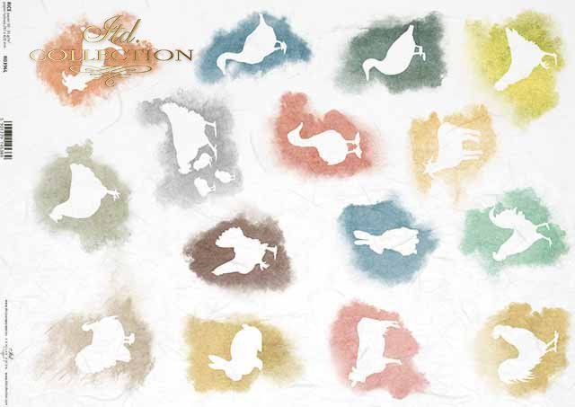 Rice paper A3 R0396L - chickens, ducks, geese, goats, cows, delicate ...