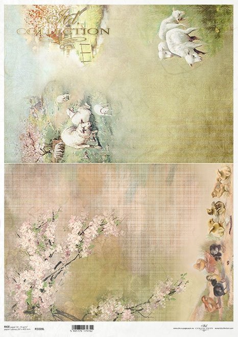 Rice paper A3 R1028L - spring flowers, countryside views, chickens ...