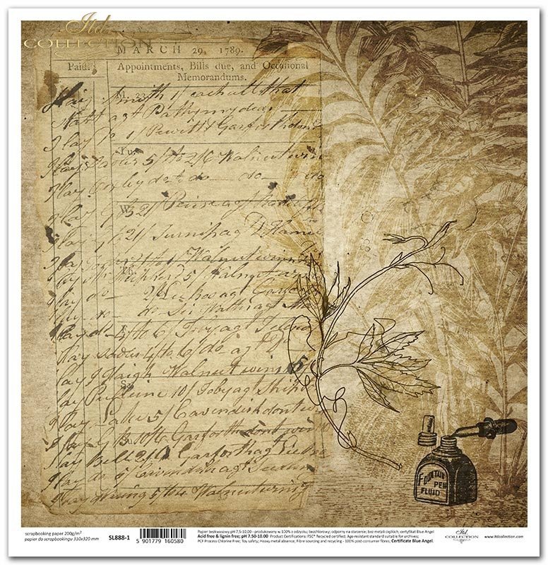 scrapbooking paper SL888-1 * Series - Secrets Old Journal - sepia, old ...