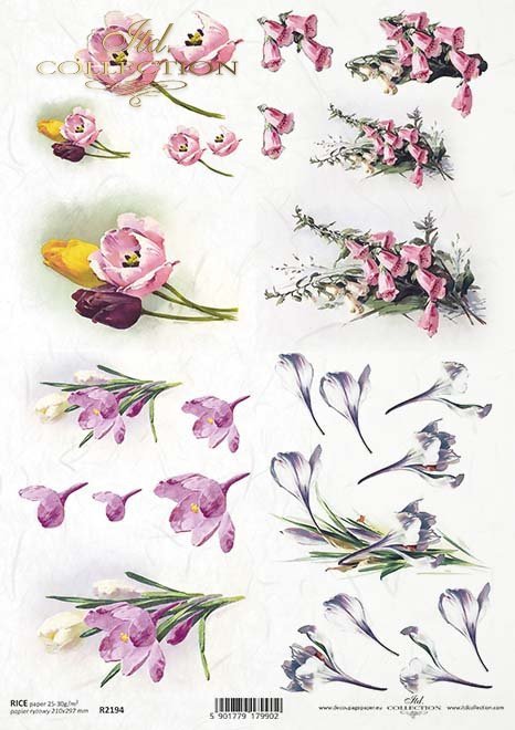 Rice paper R2194 * spring flowers, foxglove, tulip, crocus