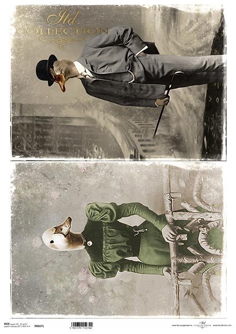 Rice paper A3 R0667L -retro animals, animals in costume, zoomorphism ...