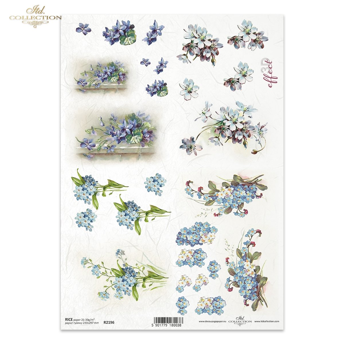 Rice paper R2196 * spring flowers, violets, snowdrops, forget-me-nots