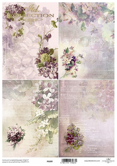 translucent scrapbooking paper P0209 * violet, flowers, violets ...