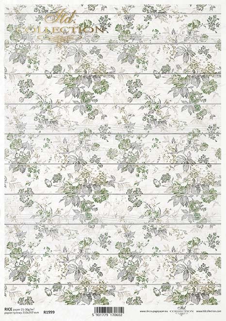 Rice paper R1999 - wallpaper motif, flowers in shades of green on the ...