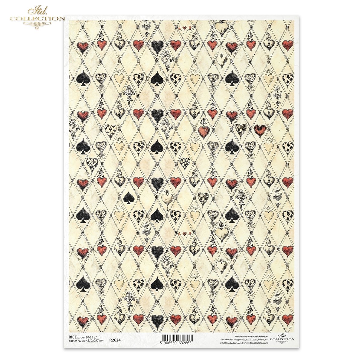 Papel Decoupage Arroz R2624 - corazones, motivo de papel pintado