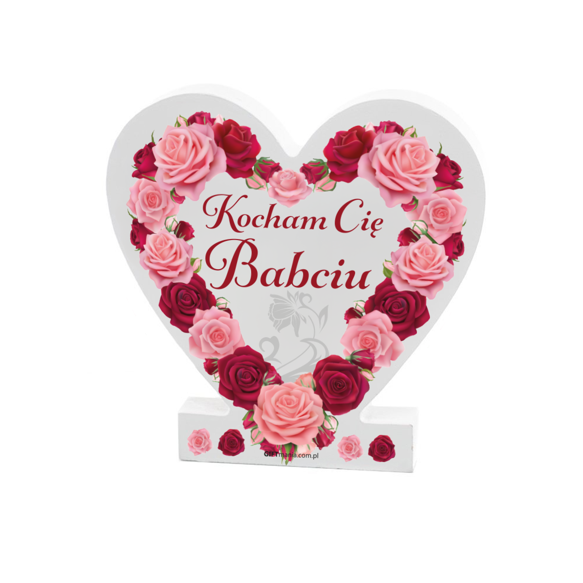 Drewniana tabliczka serce z podstawką wzbogacona lakierem UV z napisem" Kocham Cię Babciu ...